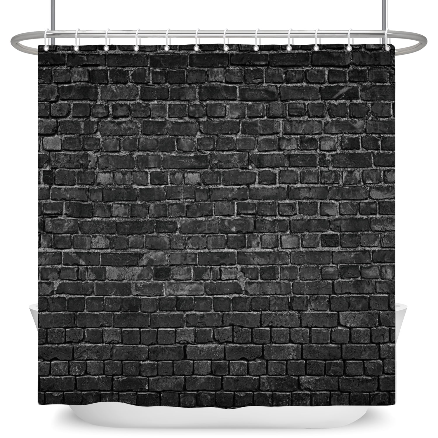 Brick Wall 3D Printing Wooden Door Shower Curtain Vintage Brown Bathtub ...