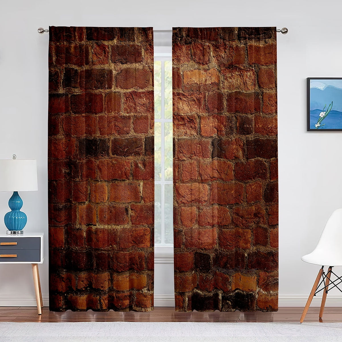 Brick Wall Background Primary Color Chiffon Sheer Curtains for Living ...