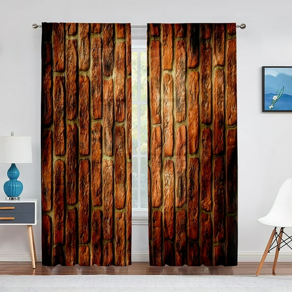 Brick Wall Background Primary Color Chiffon Sheer Curtains for Living ...