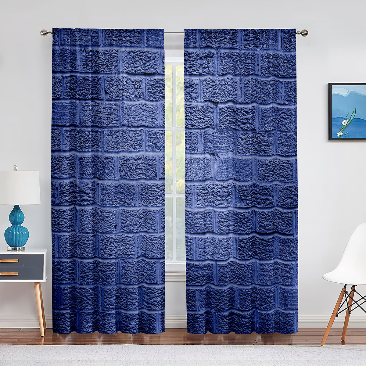 Brick Wall Background Primary Color Chiffon Sheer Curtains for Living ...
