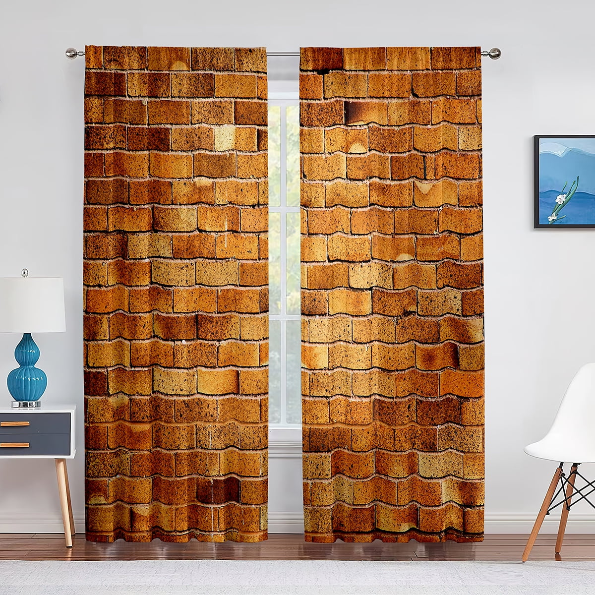 Brick Wall Background Primary Color Chiffon Sheer Curtains for Living ...