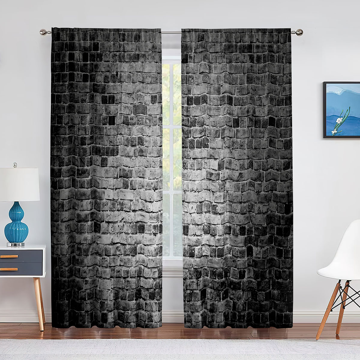 Brick Wall Background Primary Color Chiffon Sheer Curtains for Living ...