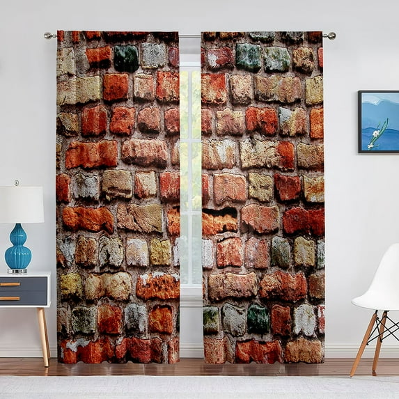 Brick Wall Background Primary Color Chiffon Sheer Curtains for Living ...