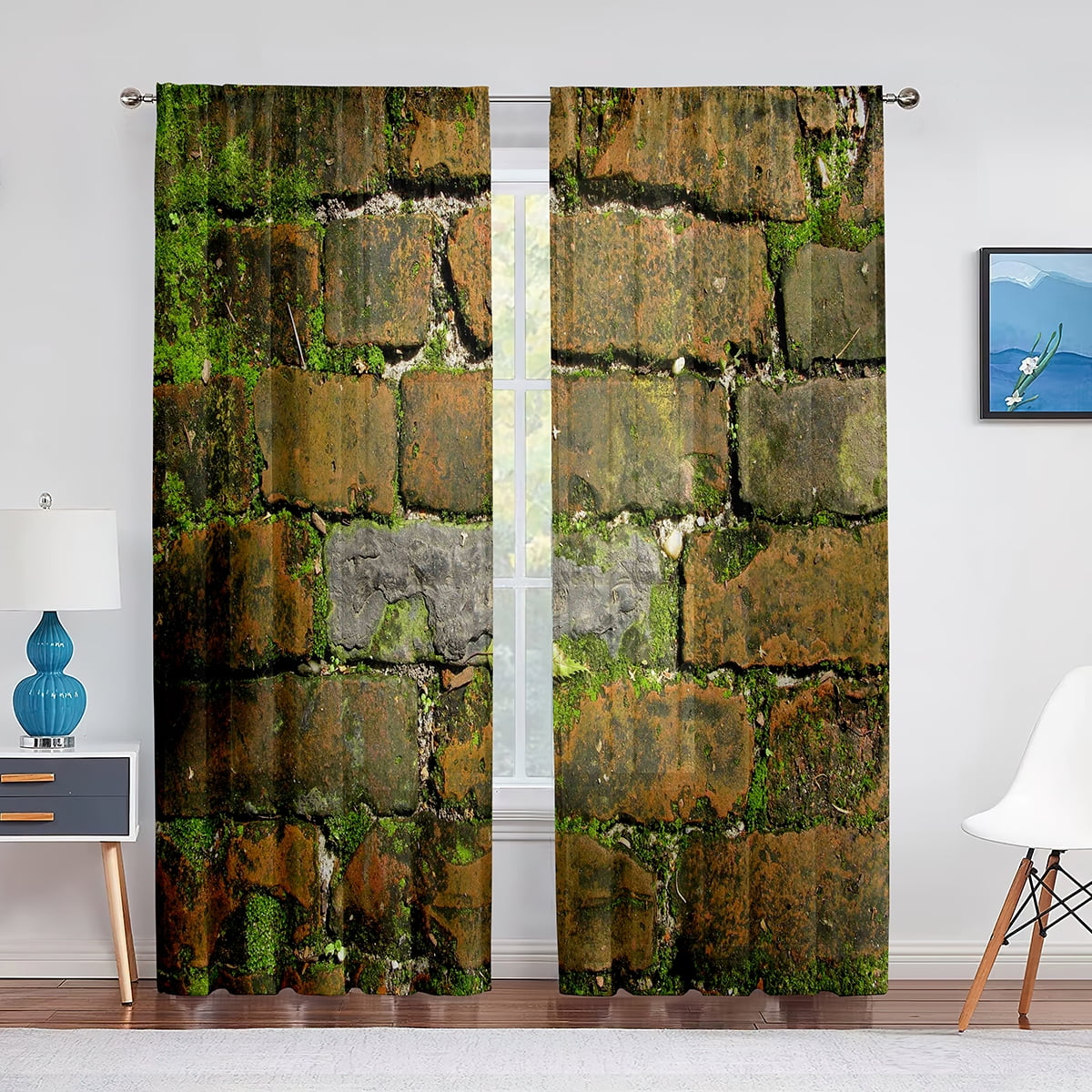 Brick Wall Balloon Spray Paint Pattern Sheer Curtains Window for ...