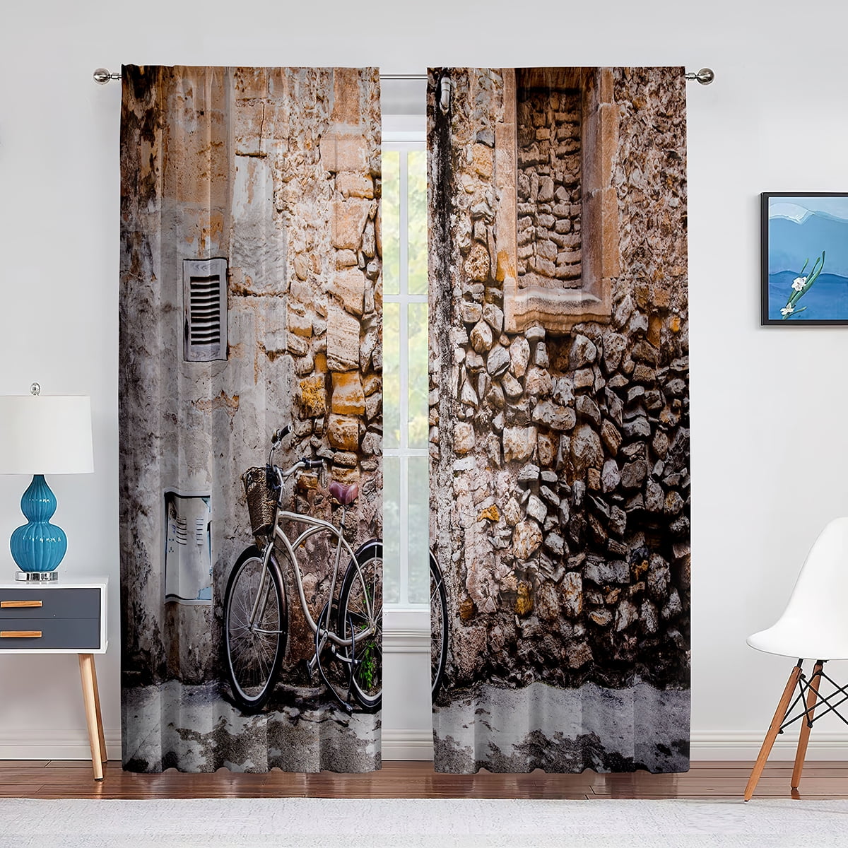 Brick Wall Balloon Spray Paint Pattern Sheer Curtains Window for ...