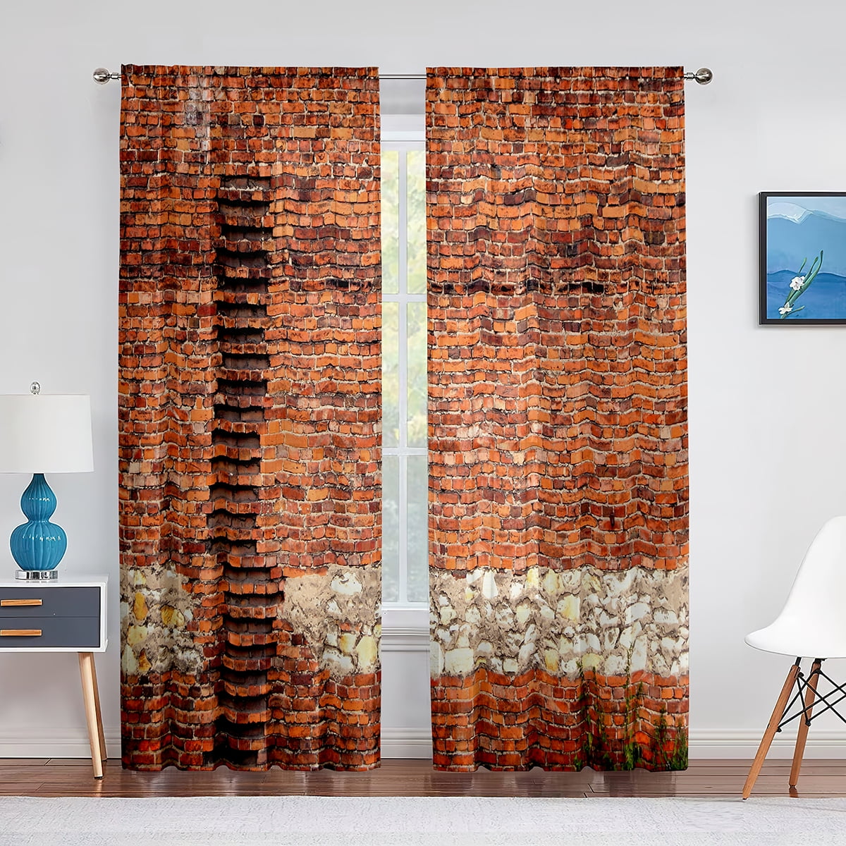 Brick Wall Balloon Spray Paint Pattern Sheer Curtains Window for ...