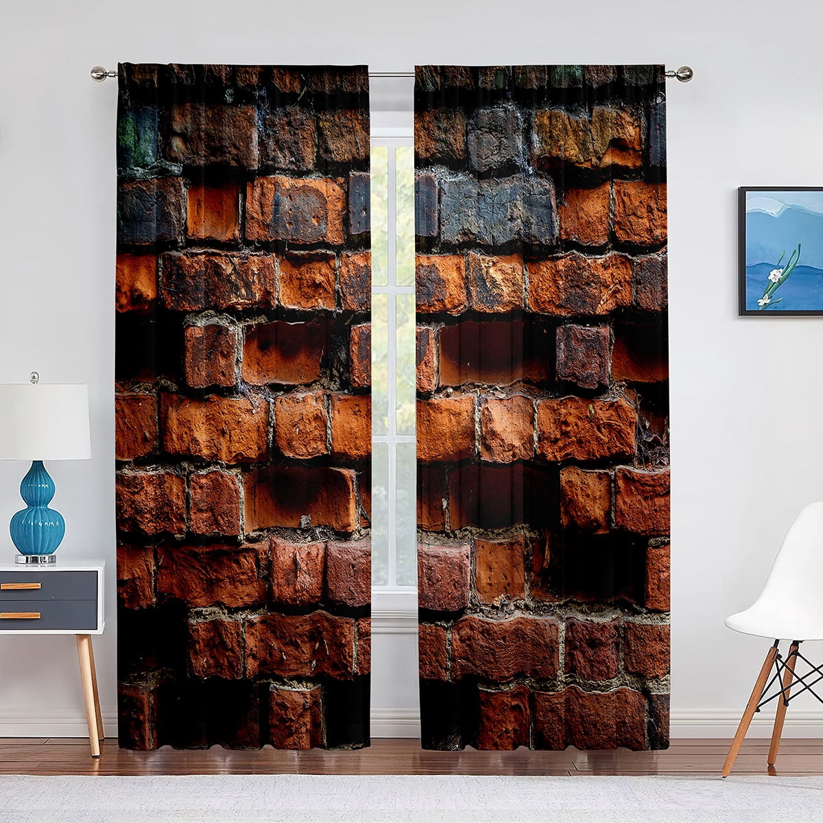 Brick Wall Balloon Spray Paint Pattern Sheer Curtains Window for ...