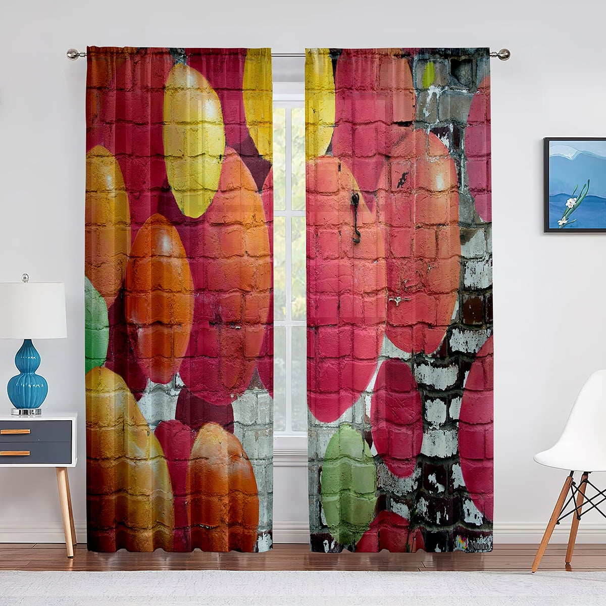 Brick Wall Balloon Spray Paint Pattern Sheer Curtains Window for ...