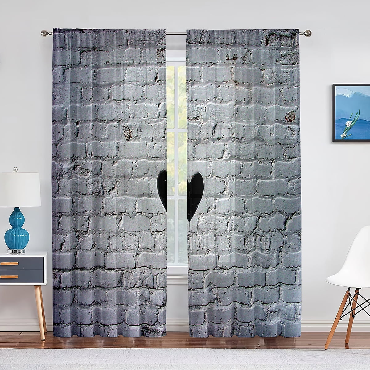 Brick Wall Balloon Spray Paint Pattern Sheer Curtains Window for ...