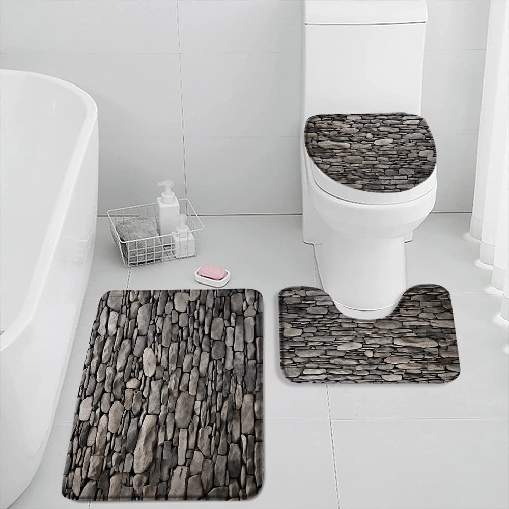 Brick Wall Bath Mat Set Red Beicks Stone Wall Vintage Bathroom ...