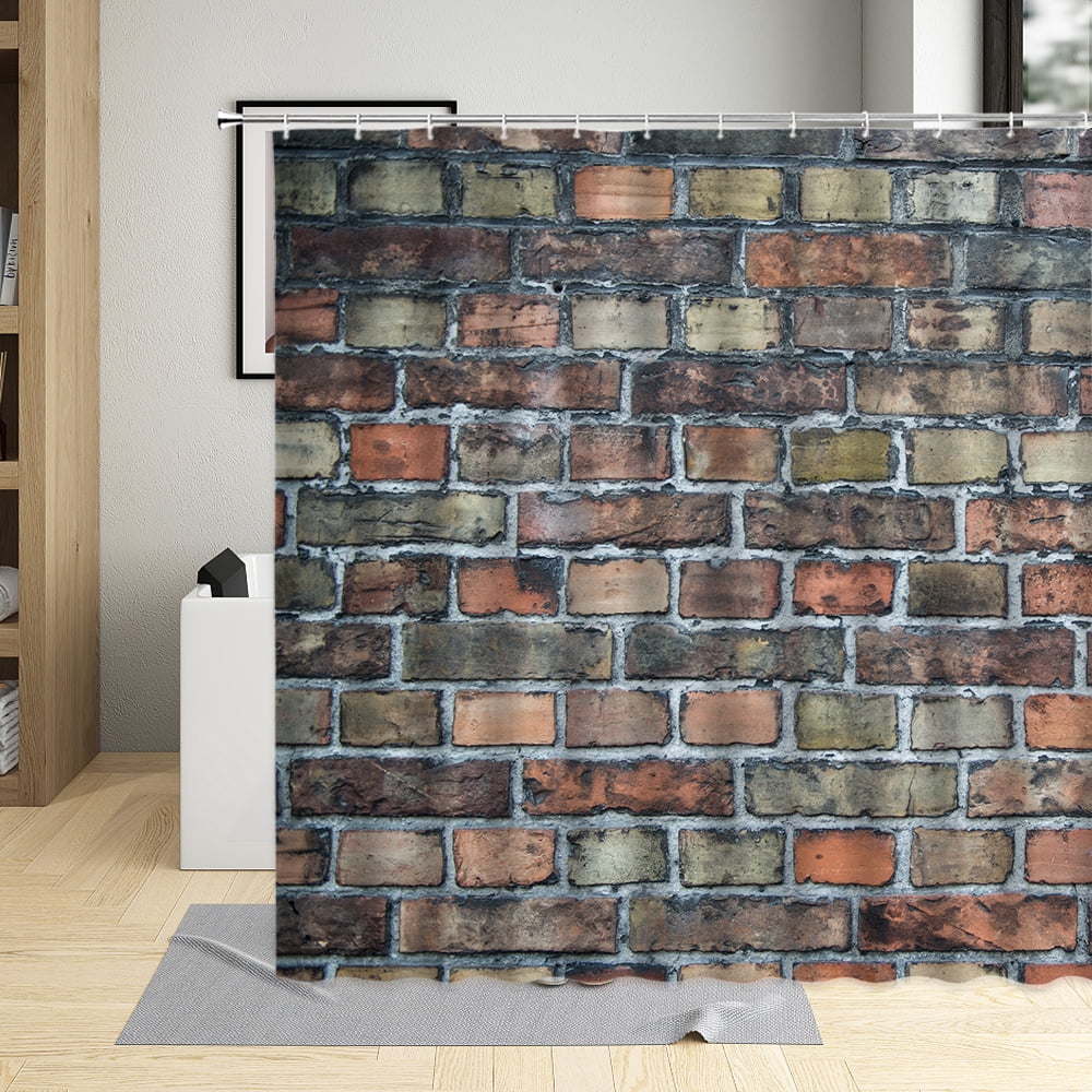 Brick Wall Bathroom Shower Curtain Fabric Waterproof Garden Background ...
