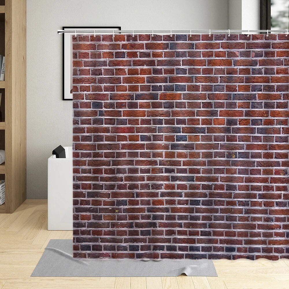 Brick Wall Bathroom Shower Curtain Fabric Waterproof Garden Background ...