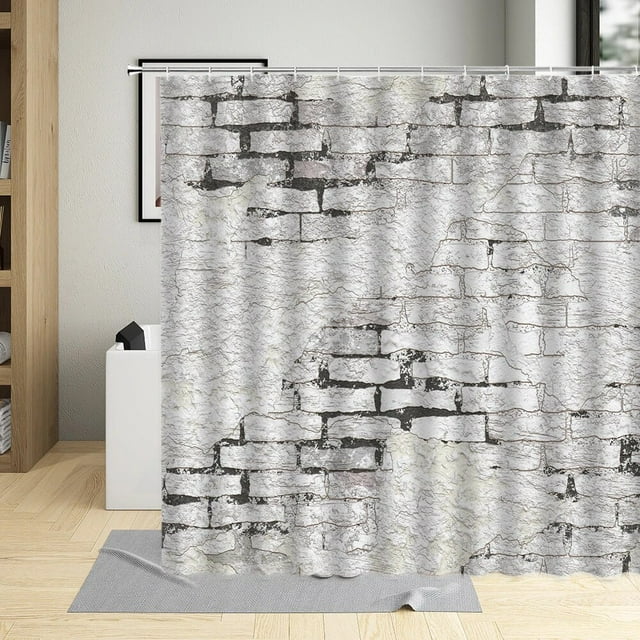 Brick Wall Bathroom Shower Curtain Fabric Waterproof Garden Background ...