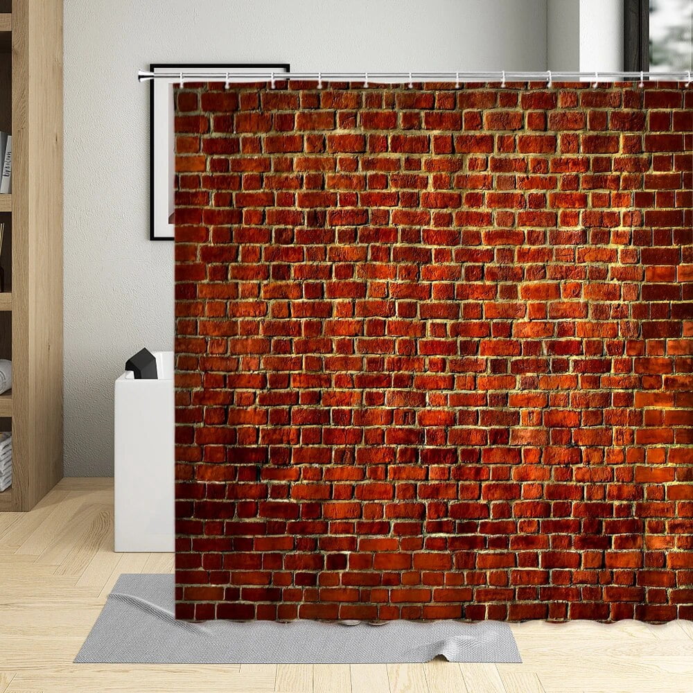 Brick Wall Bathroom Shower Curtain Fabric Waterproof Garden Background ...