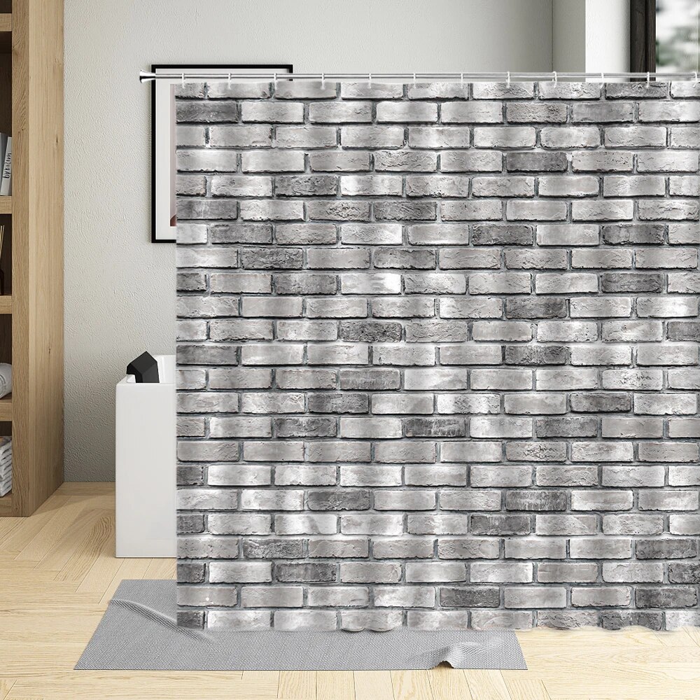 Brick Wall Bathroom Shower Curtain Fabric Waterproof Garden Background ...