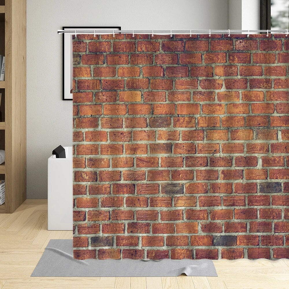 Brick Wall Bathroom Shower Curtain Fabric Waterproof Garden Background Screens Decor Scree With ...