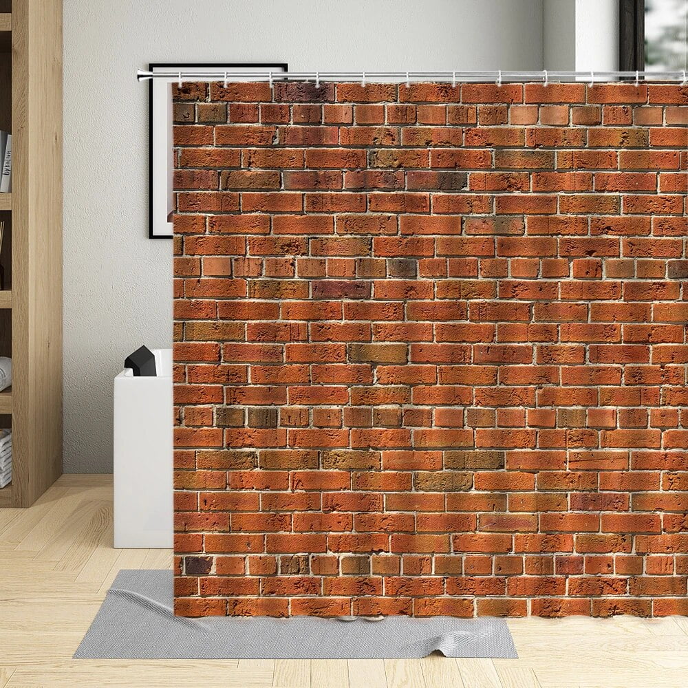 Brick Wall Bathroom Shower Curtain Fabric Waterproof Garden Background ...