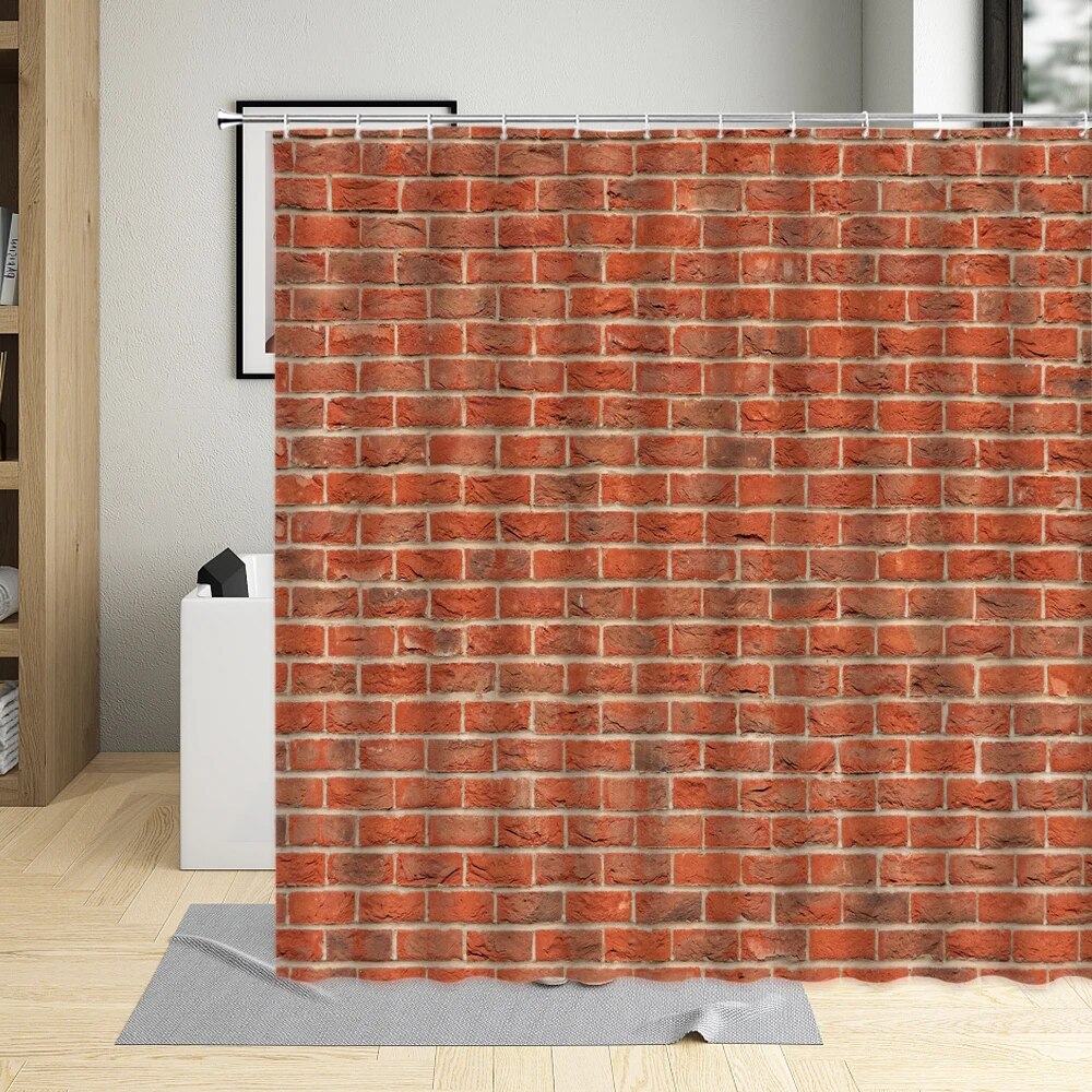 Brick Wall Bathroom Shower Curtain Fabric Waterproof Garden Background ...