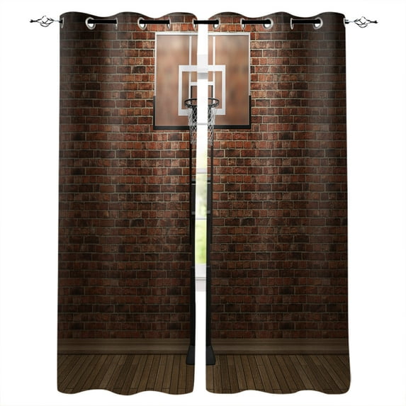 Brick Wall Black Retro Style Stones Window Curtains for Living Room ...
