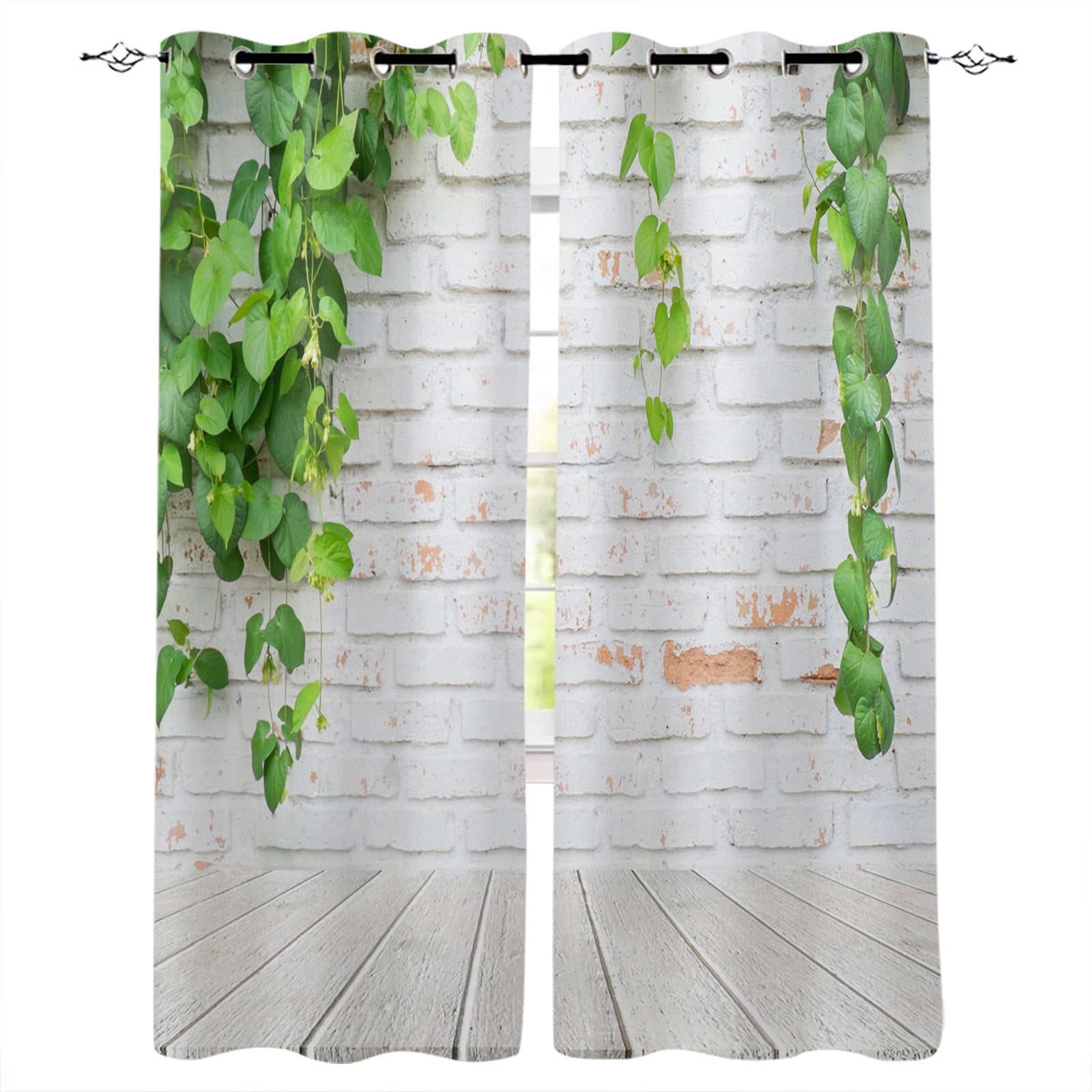 Brick Wall Black Retro Style Stones Window Curtains for Living Room ...