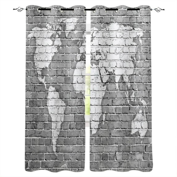 Brick Wall Black Retro Style Stones Window Curtains for Living Room ...