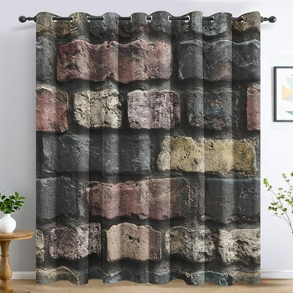 Brick Wall Blackout Curtains for Bedroom, Thermal Farmhouse Stone ...