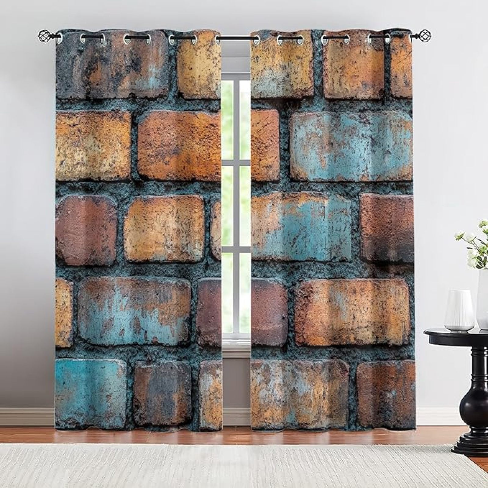 Brick Wall Blackout Curtains for Bedroom Living Room, Vintage Pattern ...