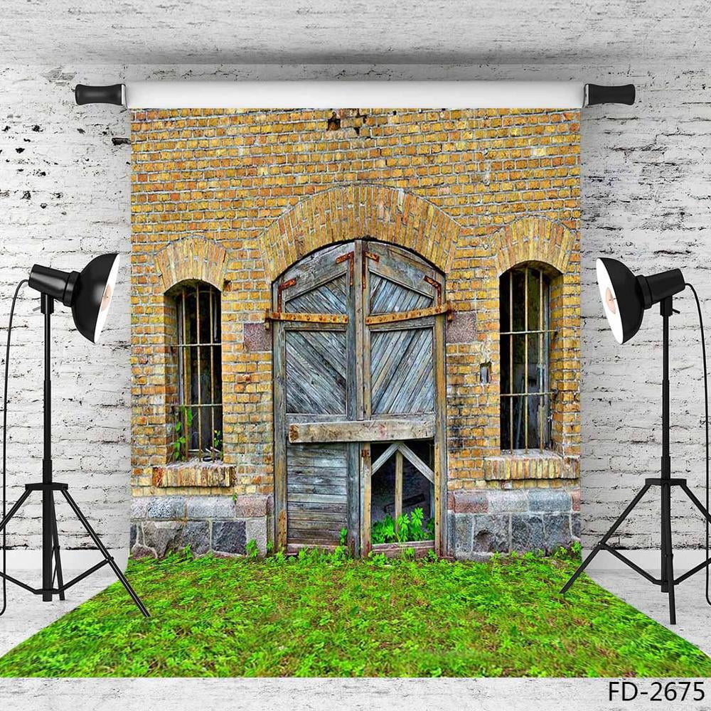 Brick Wall Broken Wooden Door Grassland Photoshoot Background Vinyl ...