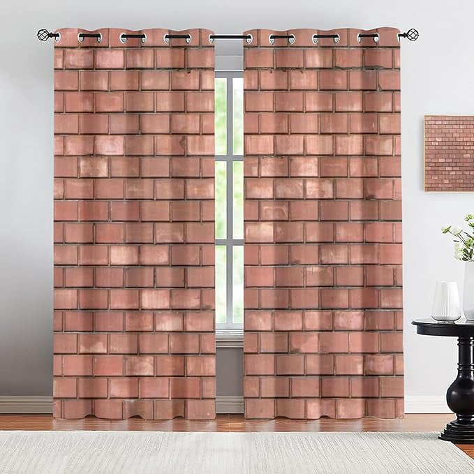 Brick Wall Curtains, 3D Illusion Texture Blackout Curtains For Living ...