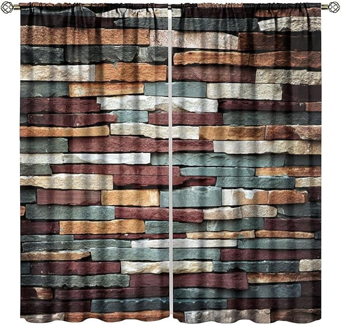 Brick Wall Curtains Colored Stone Surface Texture Background Retro ...