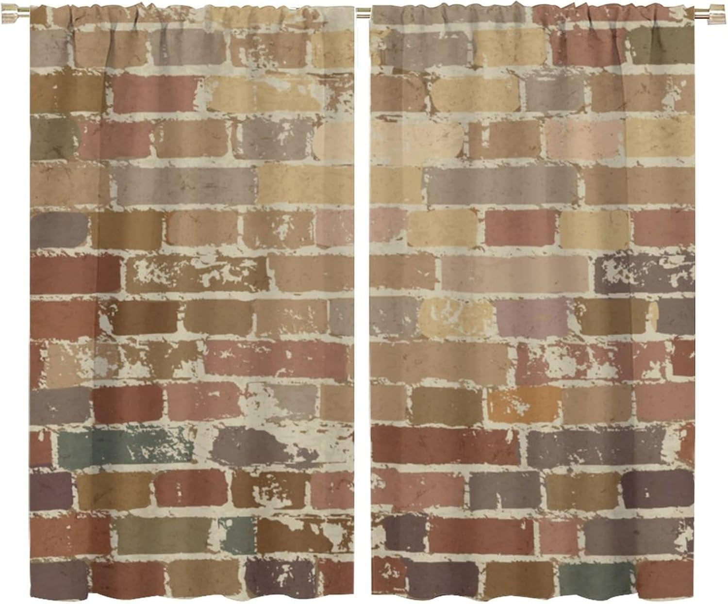 Brick Wall Curtains Vintage Style Colorful Rustic Brick Wall Art Print ...