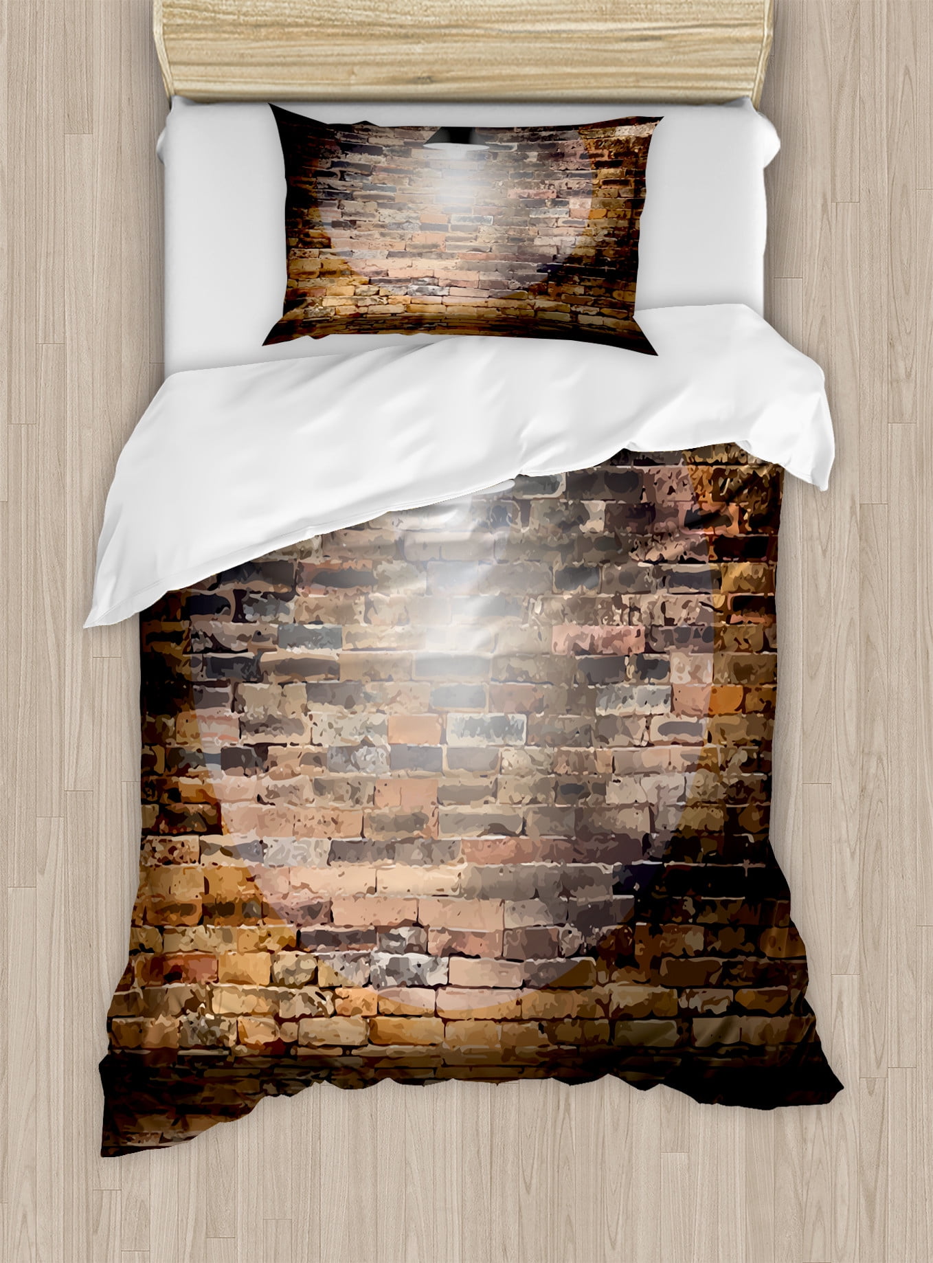 Brick Wall Duvet Cover Set, Dark Cracked Bricks and Ceiling Urban ...