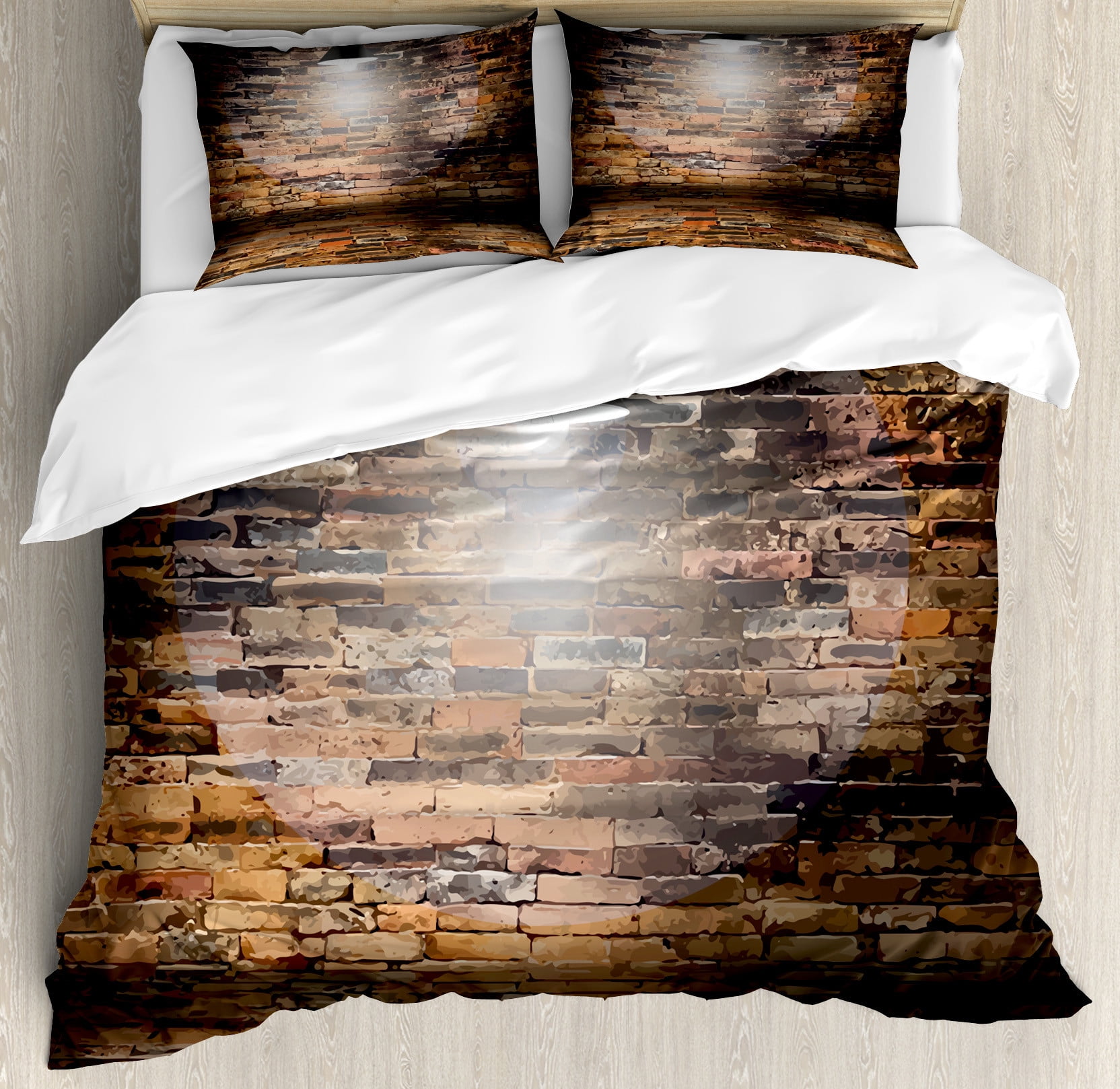 Brick Wall Duvet Cover Set, Dark Cracked Bricks and Ceiling Urban ...