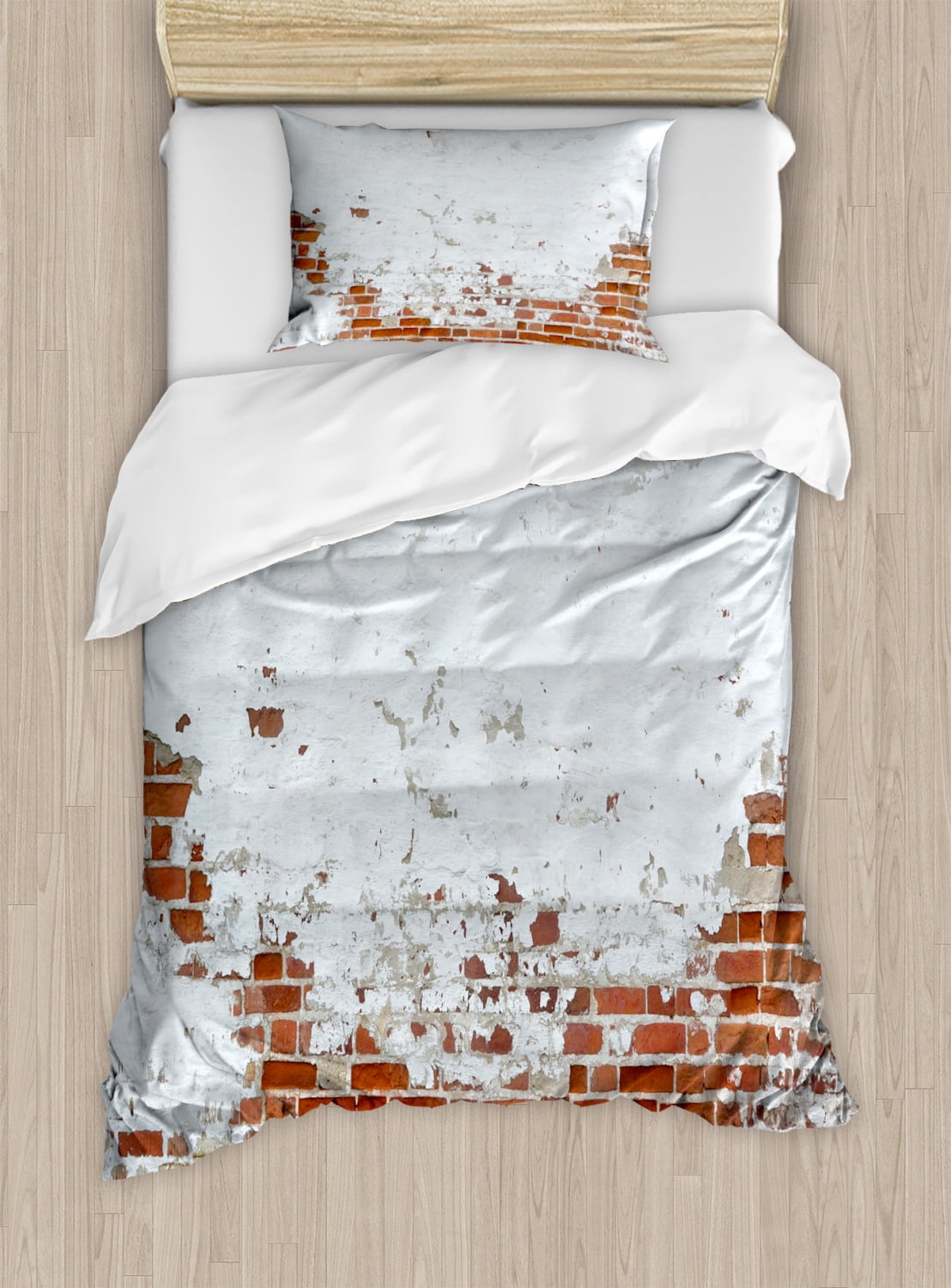 Brick Wall Duvet Cover Set, Dated Damaged Peeling Room Covered White ...