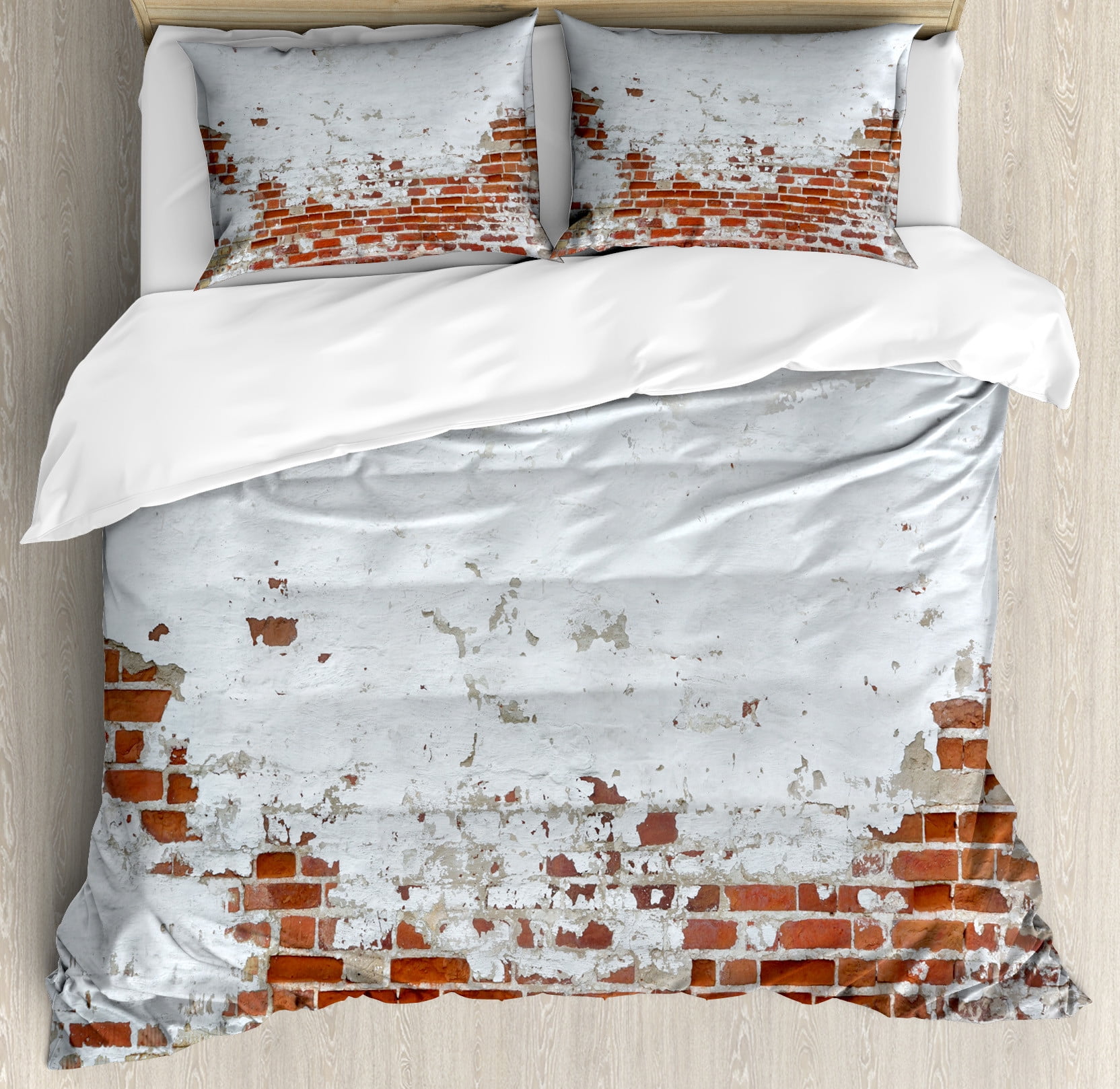 Brick Wall Duvet Cover Set, Dated Damaged Peeling Room Covered White ...