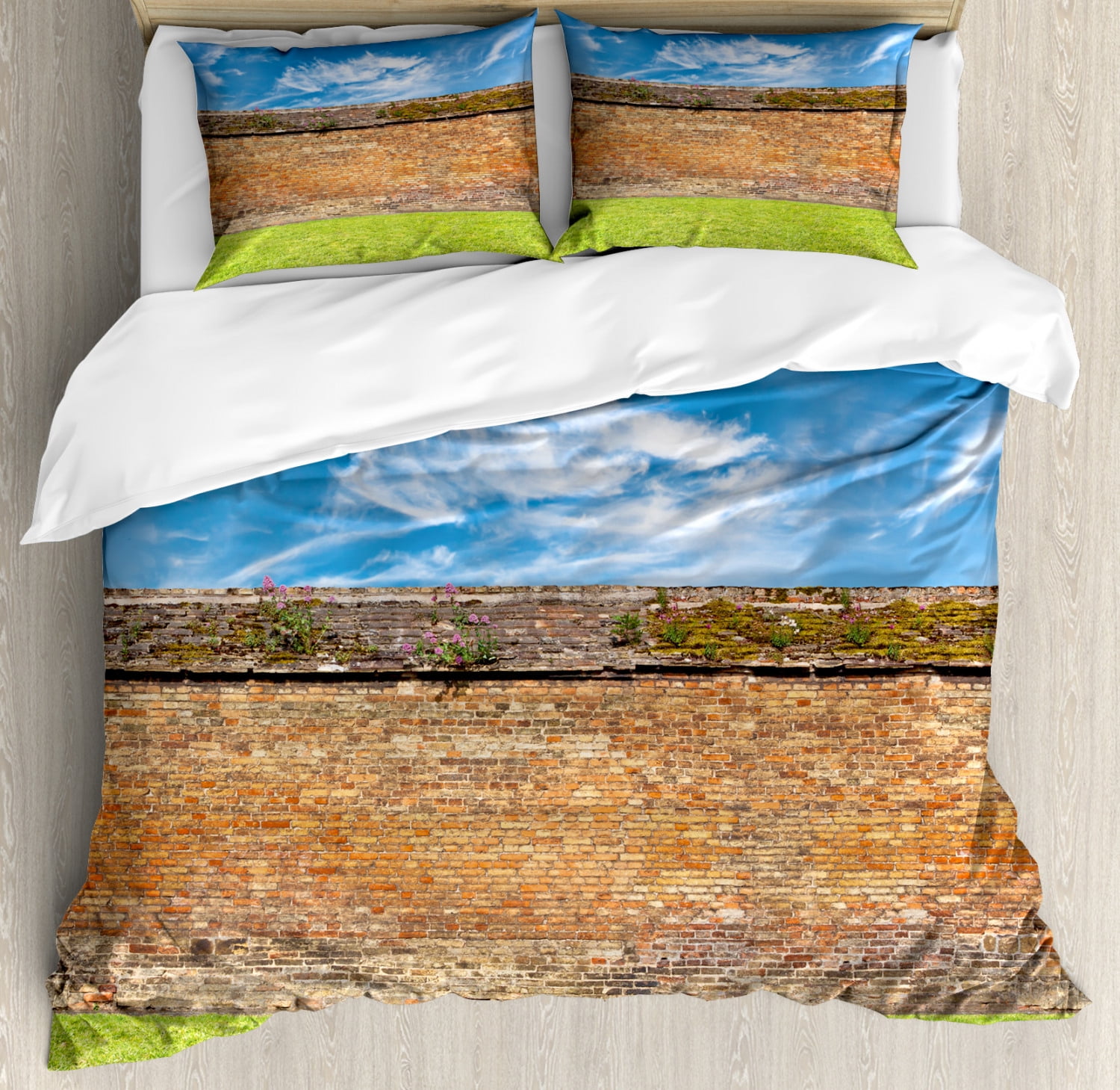 Brick Wall Duvet Cover Set, Horizontal Brick Wall Field Dramatic ...