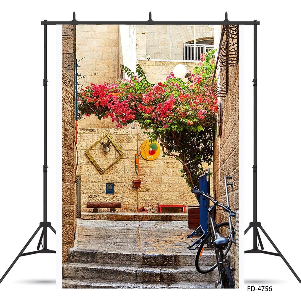 Brick Wall Flower Tree Bicycle Steps Photography Backdrops Vinyl ...