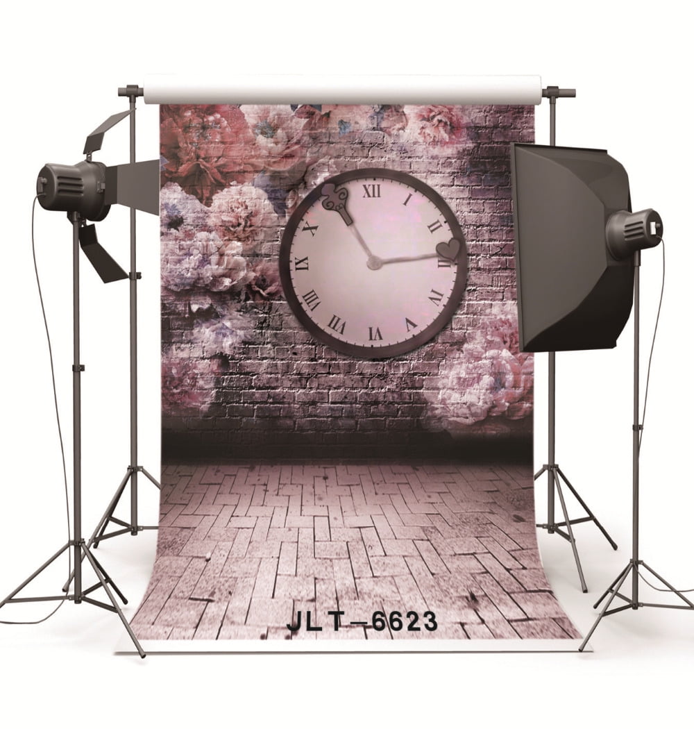 Brick Wall Flowers Clock Photography Background fotografia Computer ...