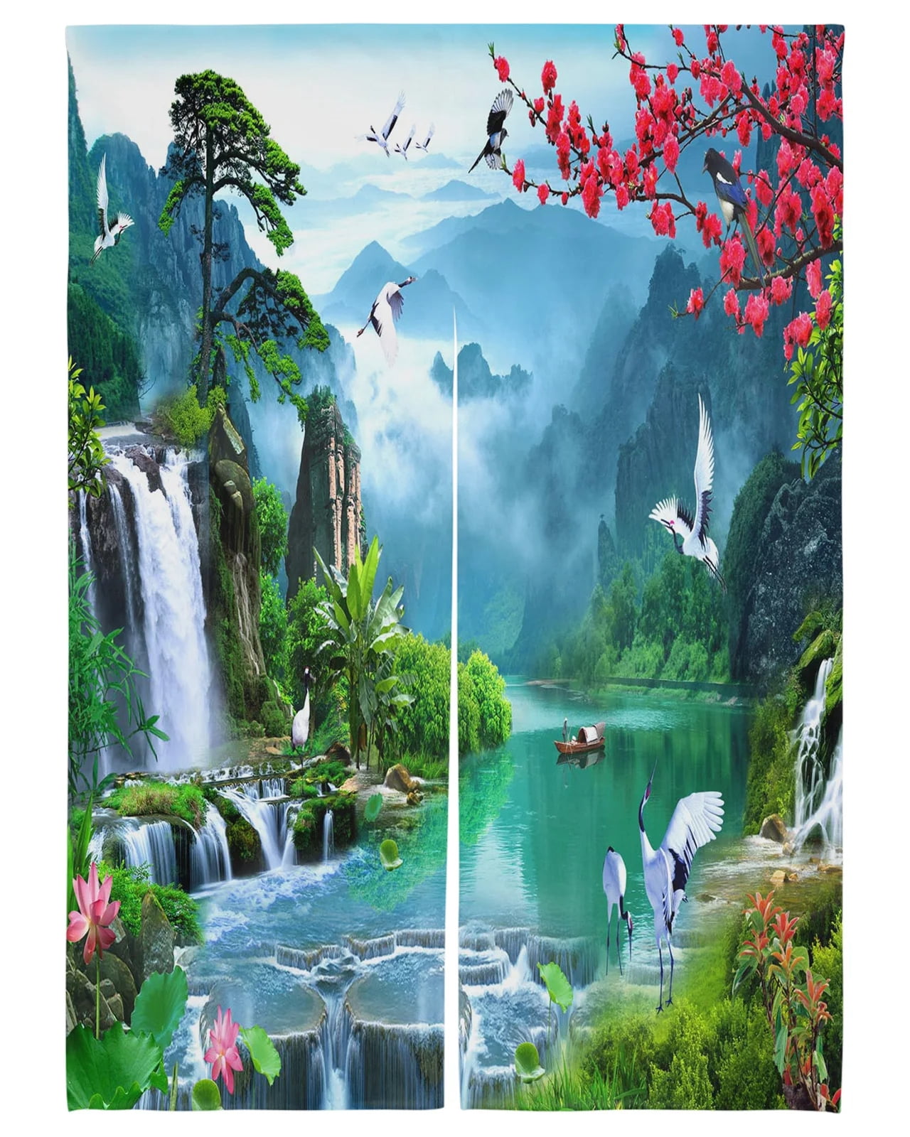 Brick Wall Forest Waterfall Wood Japanese Door Curtain Partition for ...