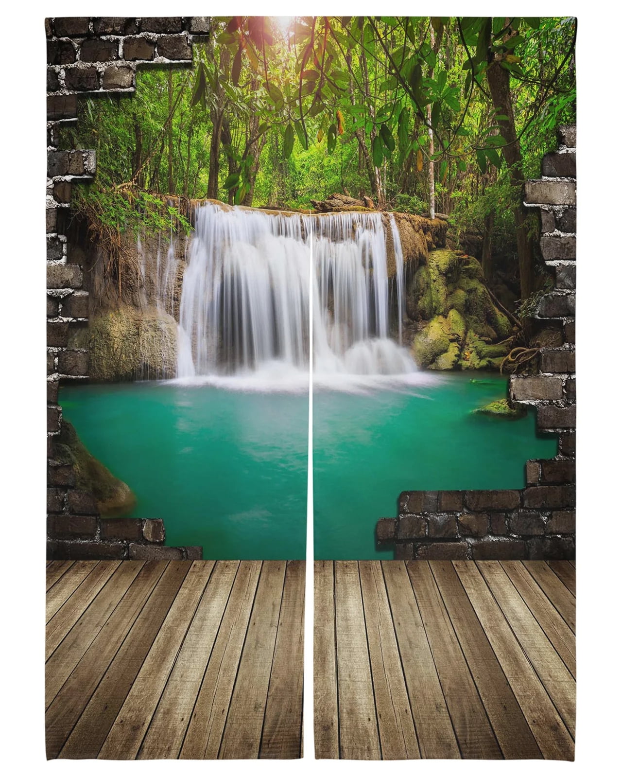 Brick Wall Forest Waterfall Wood Japanese Door Curtain Partition for ...