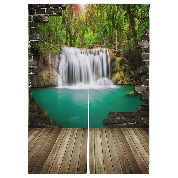 Brick Wall Forest Waterfall Wood Japanese Door Curtain Partition for ...