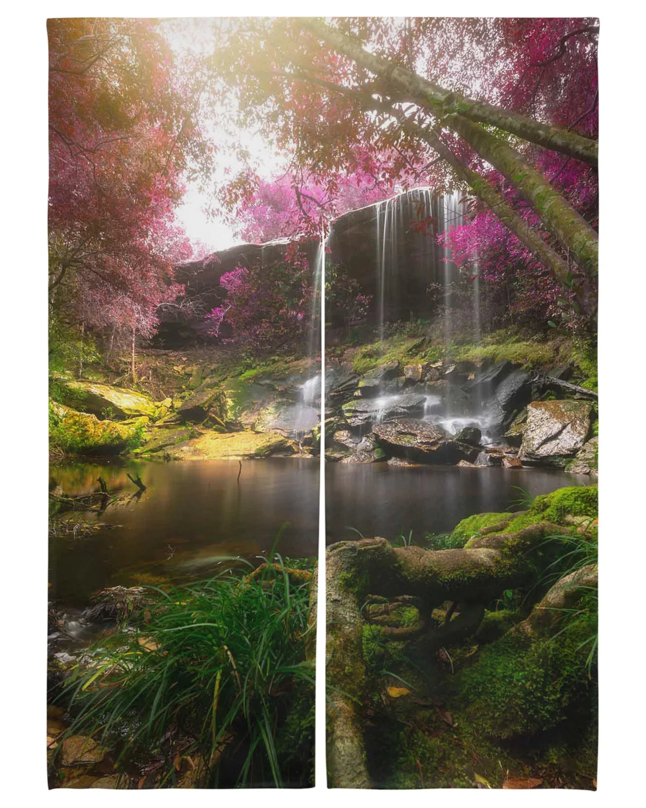 Brick Wall Forest Waterfall Wood Japanese Door Curtain Partition for ...