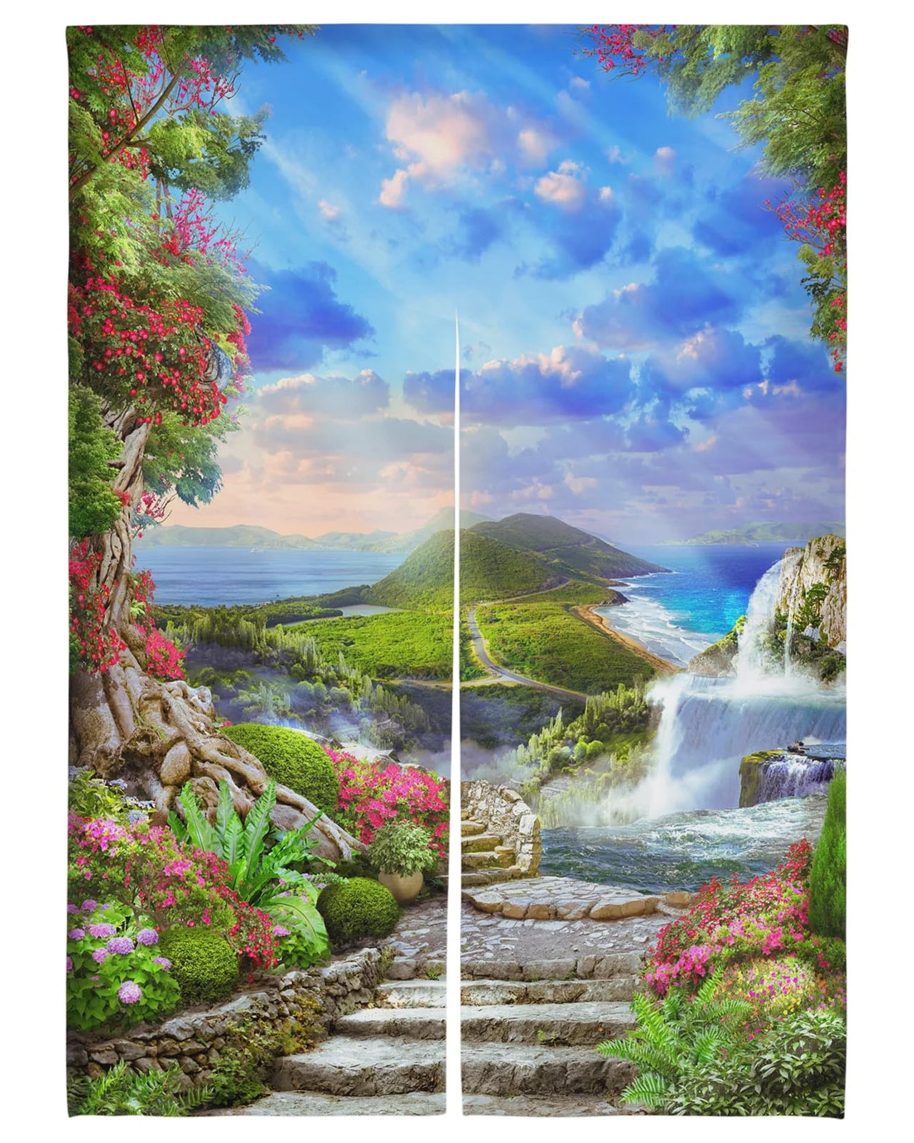 Brick Wall Forest Waterfall Wood Japanese Door Curtain Partition for ...