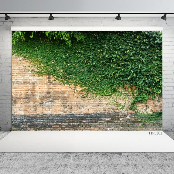 Brick Wall Green Climber Plant Photographic Background Vinyl Photo ...