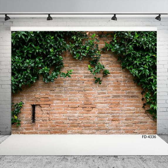 Brick Wall Green Leaves Spring Photo Background Custom Backdrop for ...