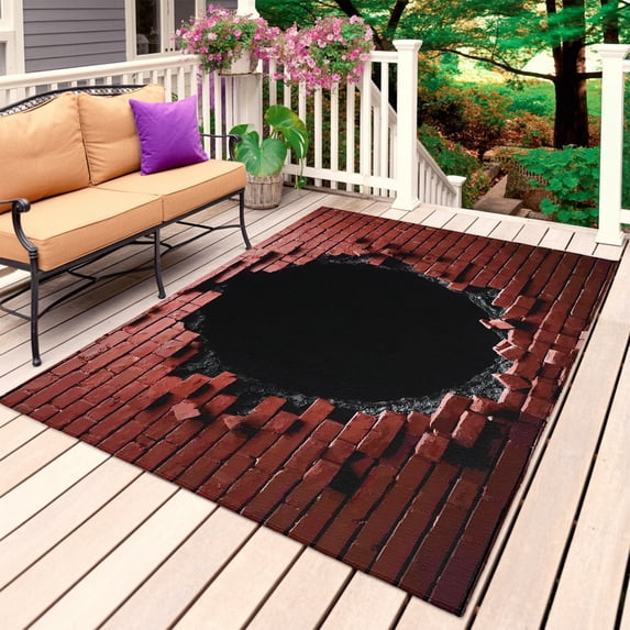 Brick Wall Outdoor Rug for Patio/Deck/Porch, Non-Slip Large Area Rug 6 ...