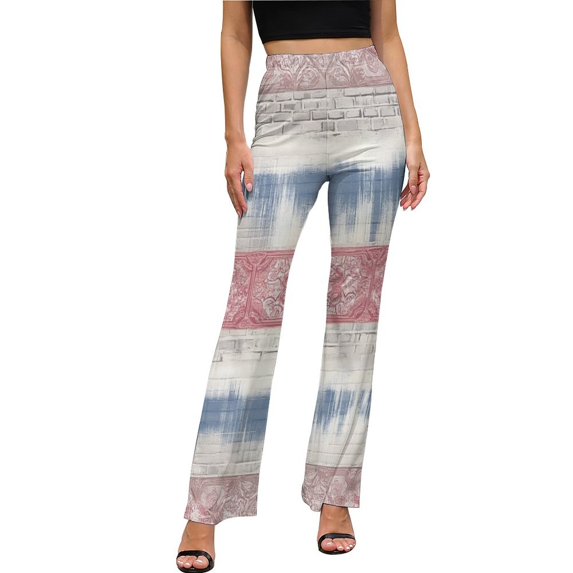 Brick Wall Painted Design High Waisted Casual Flared Trousers Summer ...