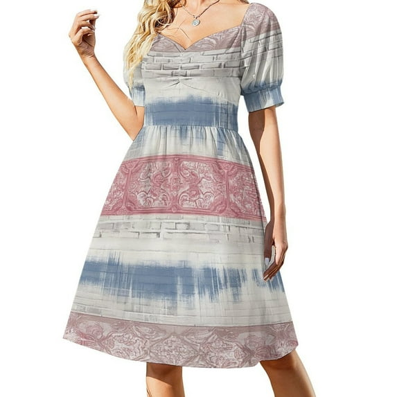 Brick Wall Painted Design Short Sleeve Dress Clothes Women's Summer ...