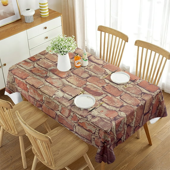 Brick Wall Pattern Tablecloth Grey Orange Brick Rectangle Table Cover ...