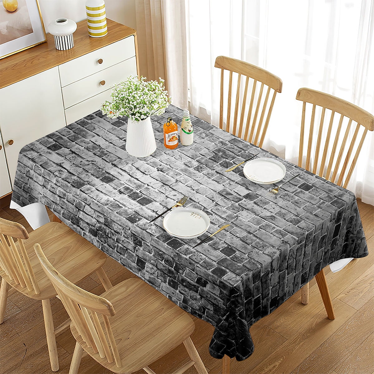 Brick Wall Pattern Tablecloth Grey Orange Brick Rectangle Table Cover ...